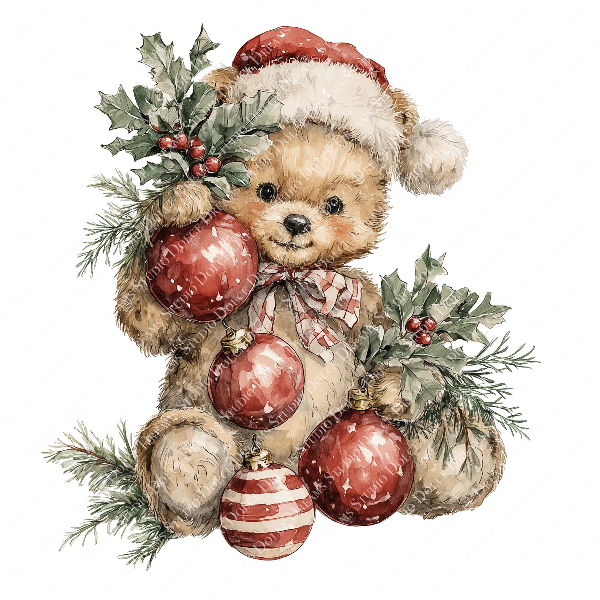 12 Christmas Animals Clipart, Cute Watercolor Animal Bundle,holiday Pet ...