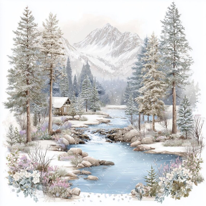 15 Winter Water Scenes Clipart, Frozen Lakes, Snowy Rivers & Ponds ...