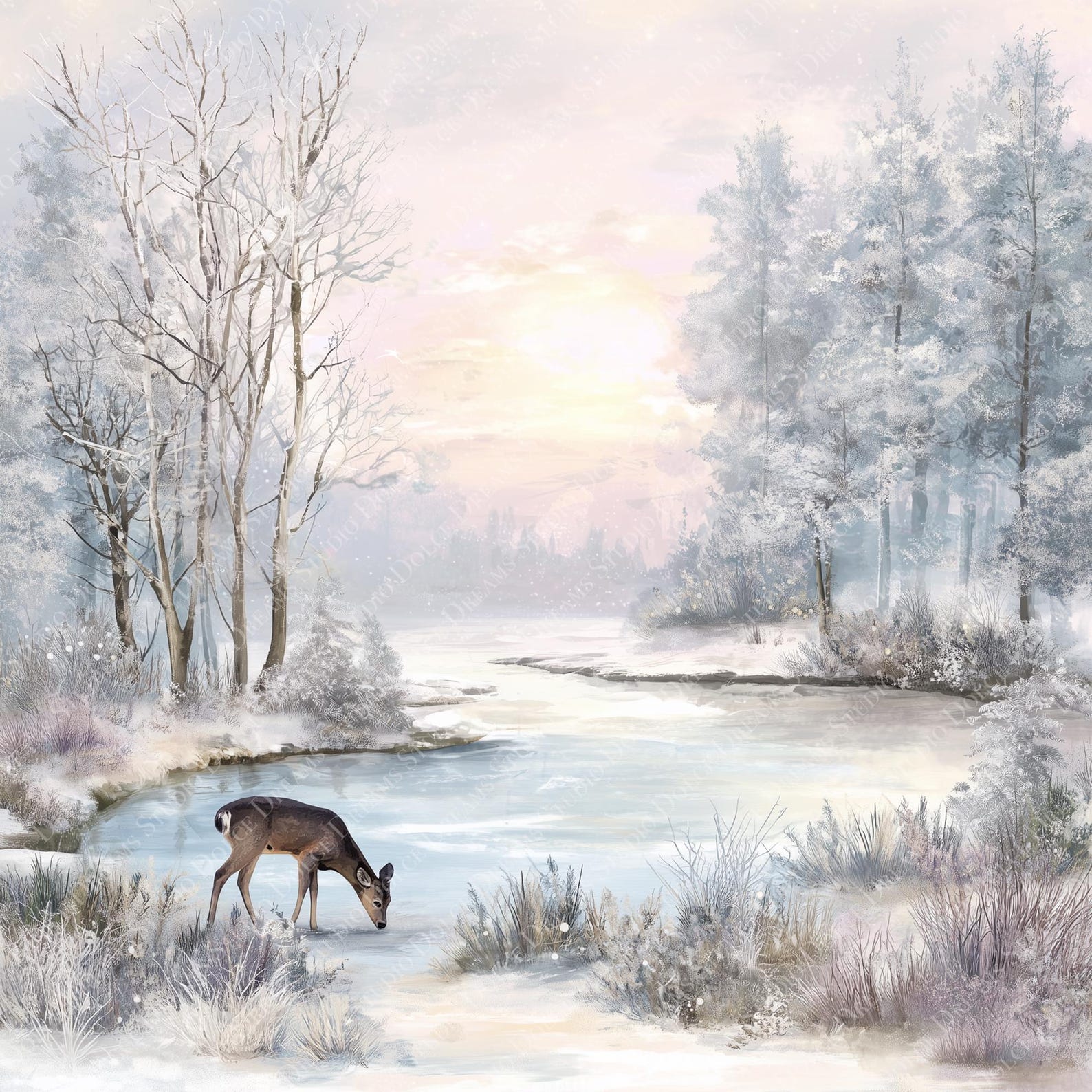 12 Winter Scenes Clipart, Watercolor Snowy Landscape, Printable ...