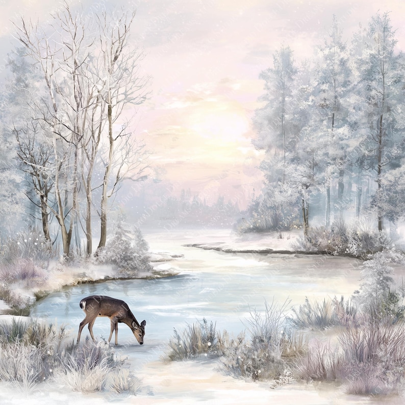 12 Winter Scenes Clipart, Watercolor Snowy Landscape, Printable ...