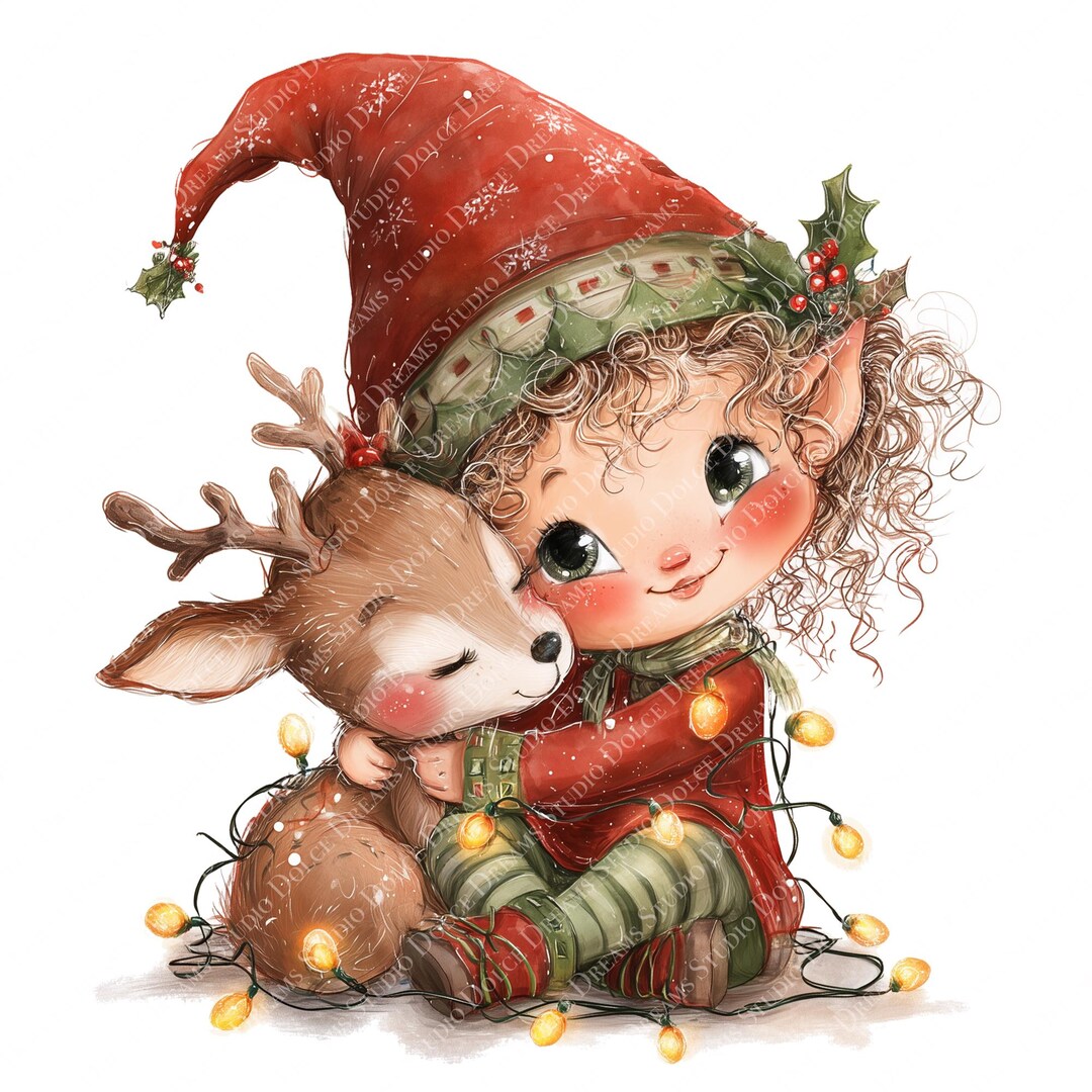 12 Cute Christmas Elves Clipart, Holiday Elf Illustrations, Printable ...