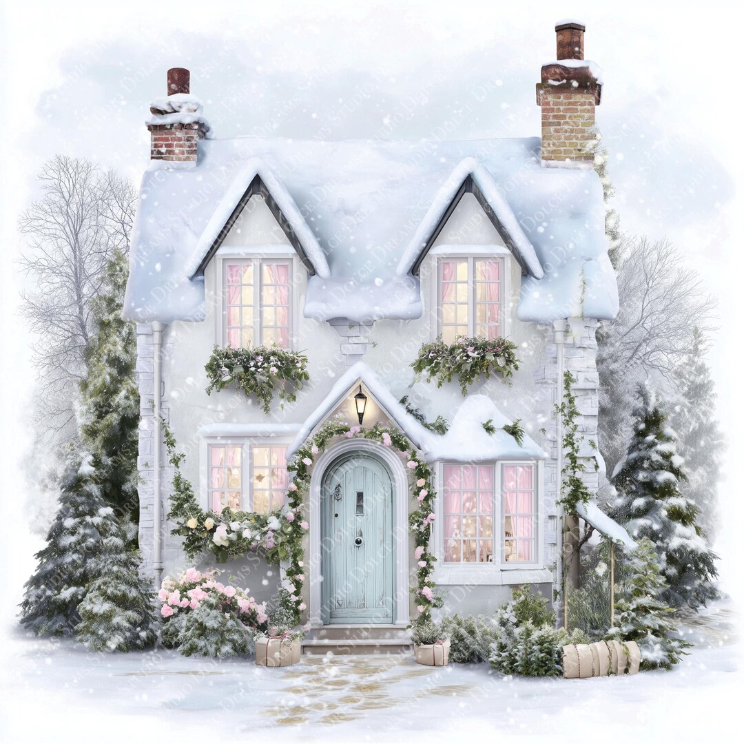 20 Winter Village Houses Clipart, Snowy Winter Cottage Set, Christmas ...