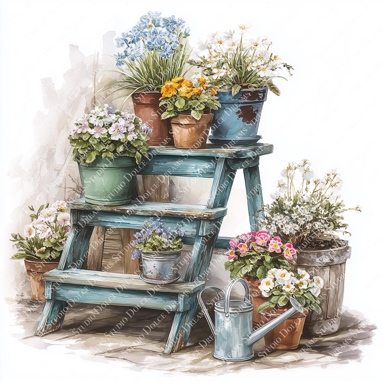28 Spring Garden Watercolor Clipart Set, Cottagecore Garden Scenes ...