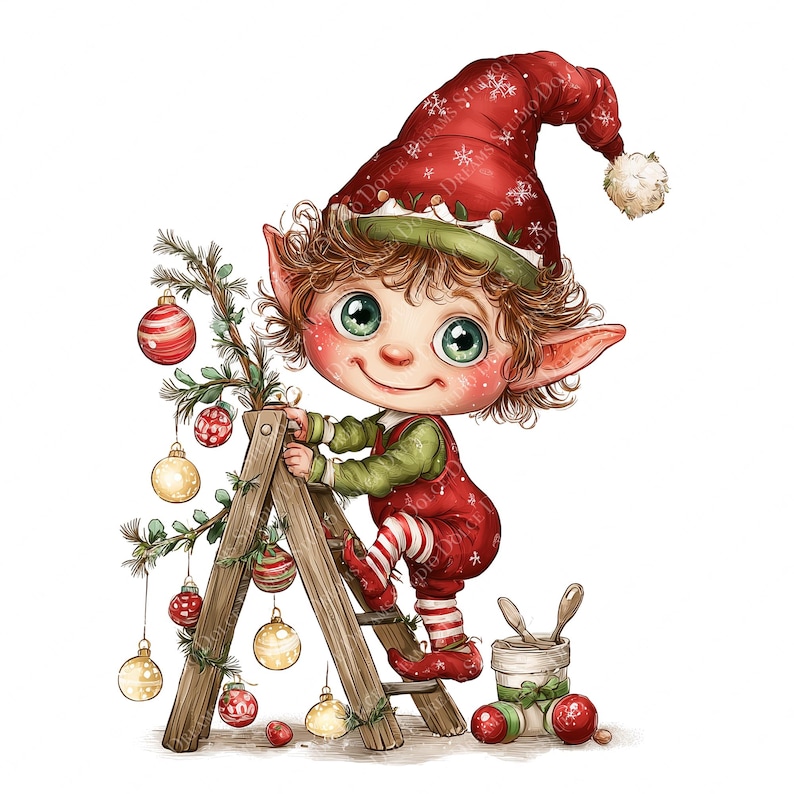 12 Cute Christmas Elves Clipart, Holiday Elf Illustrations, Printable ...