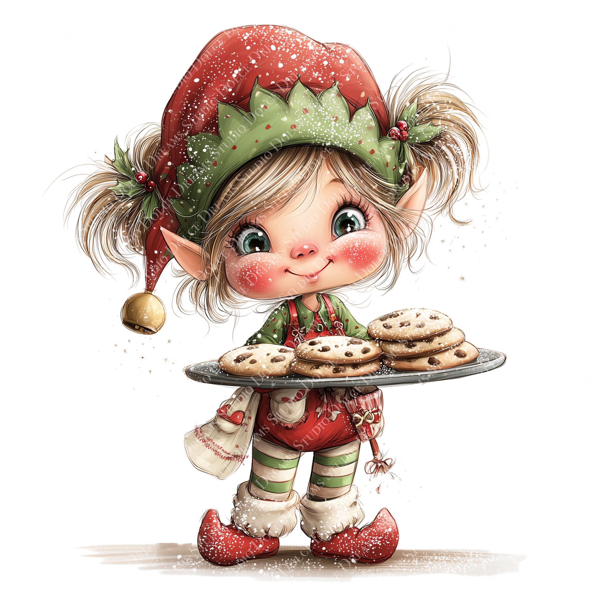 12 Cute Christmas Elves Clipart, Holiday Elf Illustrations, Printable ...