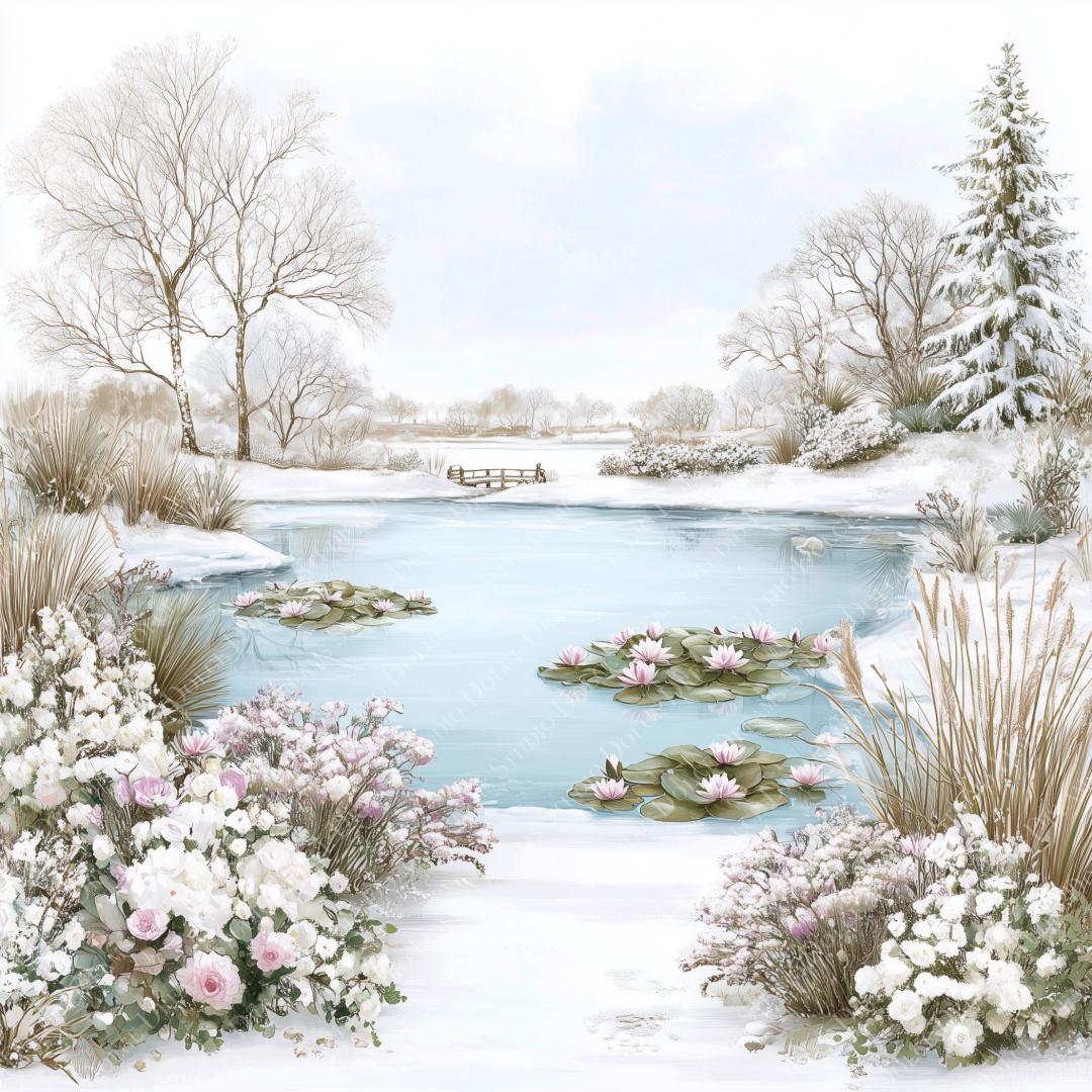 15 Winter Water Scenes Clipart, Frozen Lakes, Snowy Rivers & Ponds ...