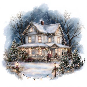 12 Christmas Houses Clipart Bundle, Cozy Winter Cottage, Printable ...