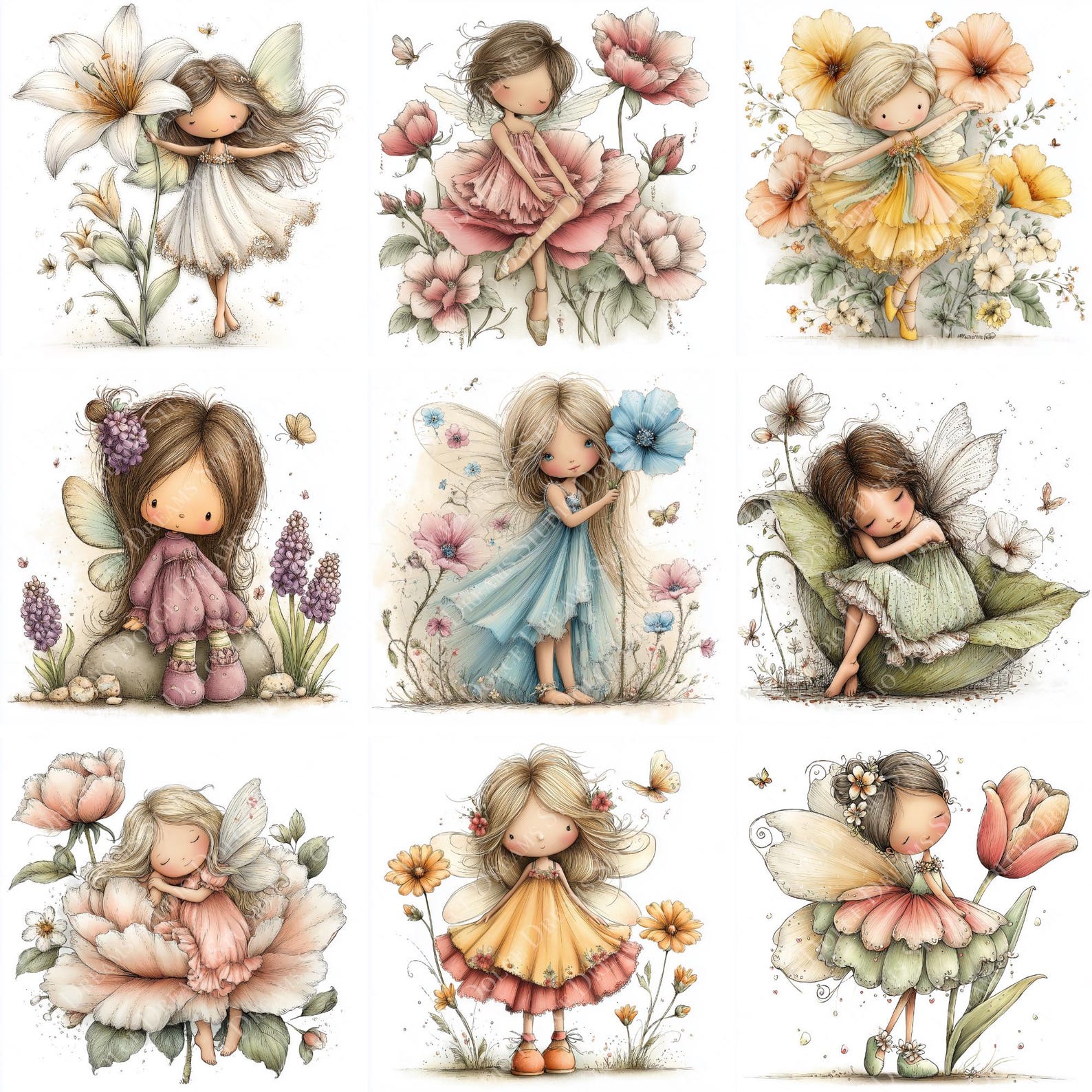 30 Whimsical Flower Fairies Clipart, Spring Fairy PNG Bundle, Cute ...