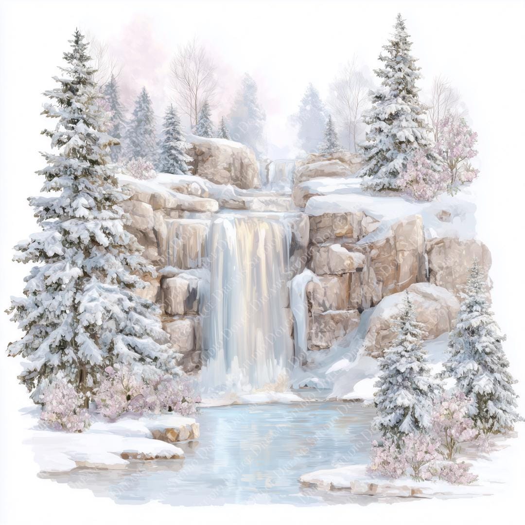 15 Winter Water Scenes Clipart, Frozen Lakes, Snowy Rivers & Ponds ...