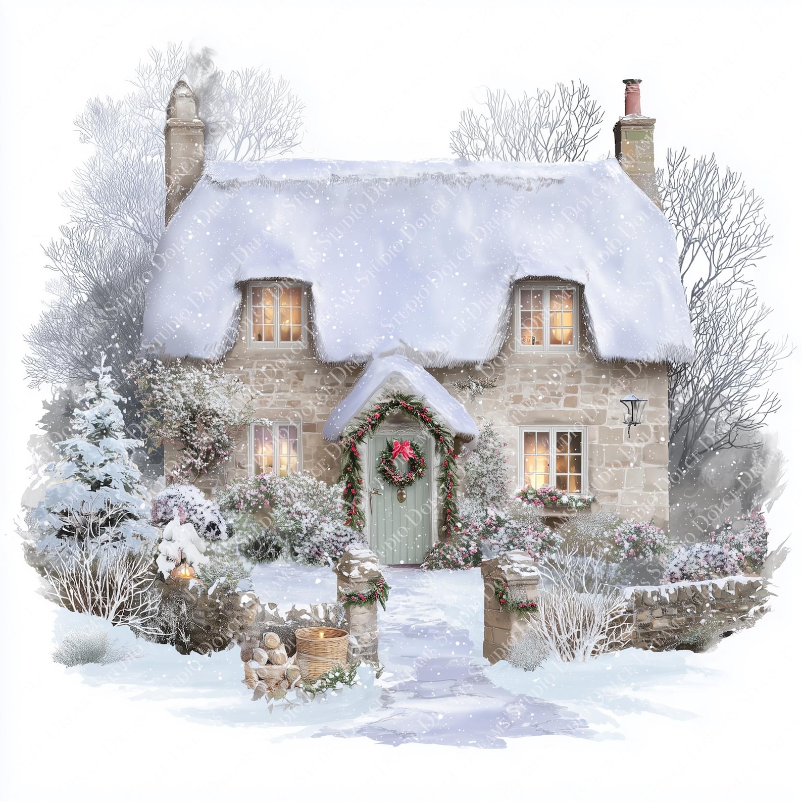 12 Christmas Houses Clipart Bundle, Cozy Winter Cottage, Printable ...