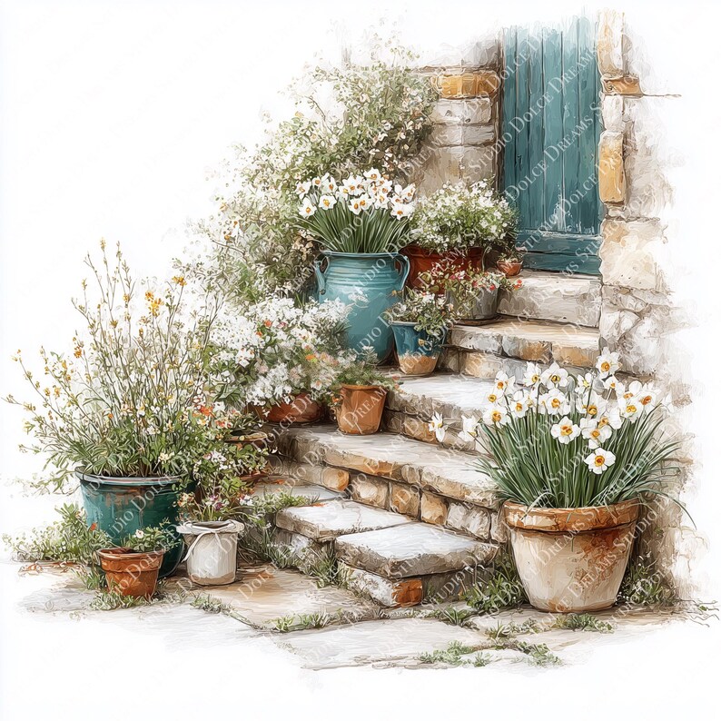 28 Spring Garden Watercolor Clipart Set, Cottagecore Garden Scenes ...