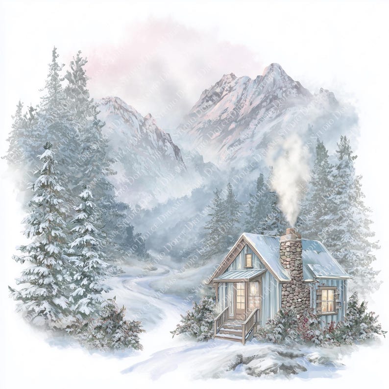 12 Winter Scenes Clipart, Watercolor Snowy Landscape, Printable ...