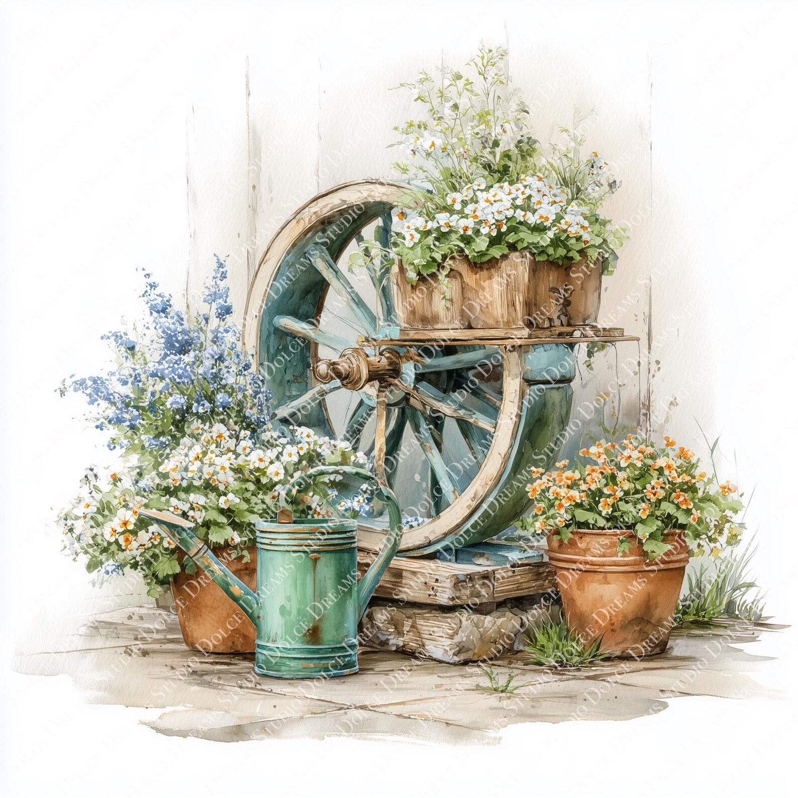 28 Spring Garden Watercolor Clipart Set, Cottagecore Garden Scenes ...