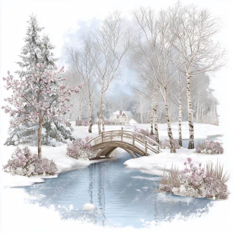 15 Winter Water Scenes Clipart, Frozen Lakes, Snowy Rivers & Ponds ...