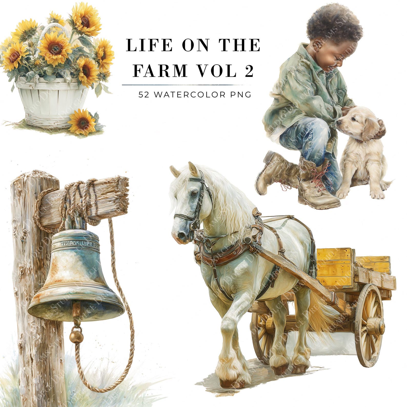 52 Life on the Farm Clipart Vol 2, Country Living PNG Bundle, Printable ...
