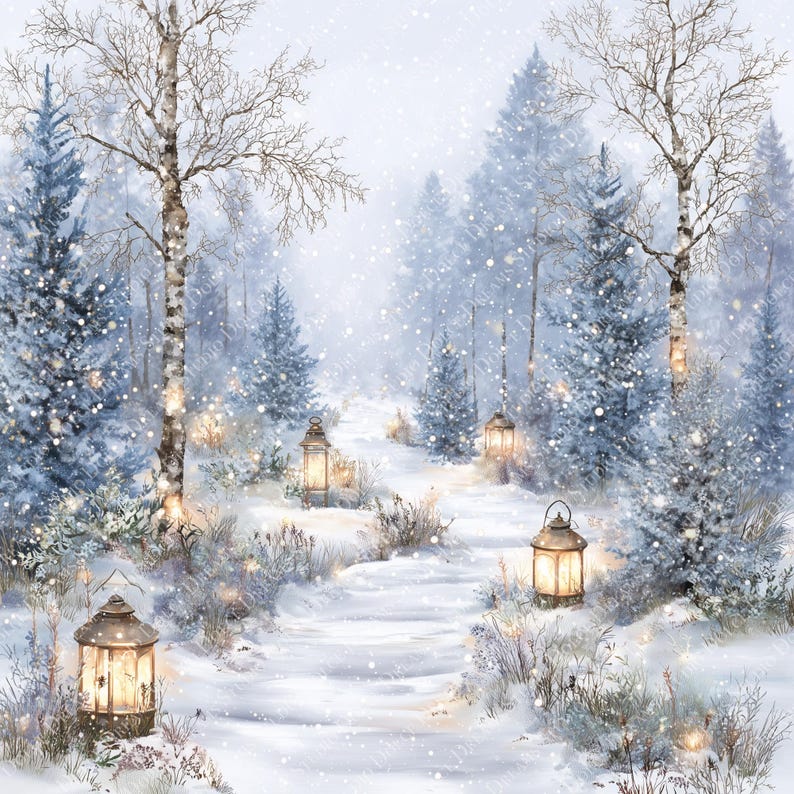 12 Winter Scenes Clipart, Watercolor Snowy Landscape, Printable ...