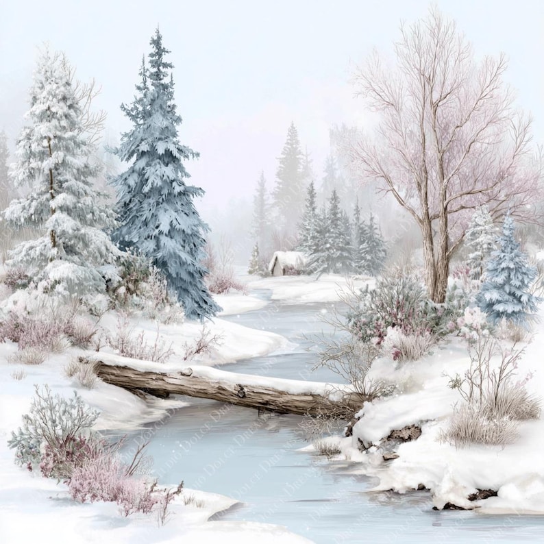 15 Winter Water Scenes Clipart, Frozen Lakes, Snowy Rivers & Ponds ...