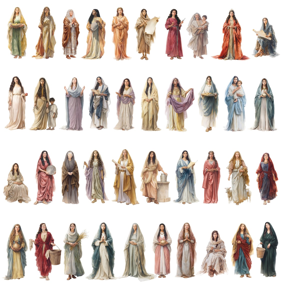 40 Women of the Bible Clipart, Christian Religious Characters, Faith ...
