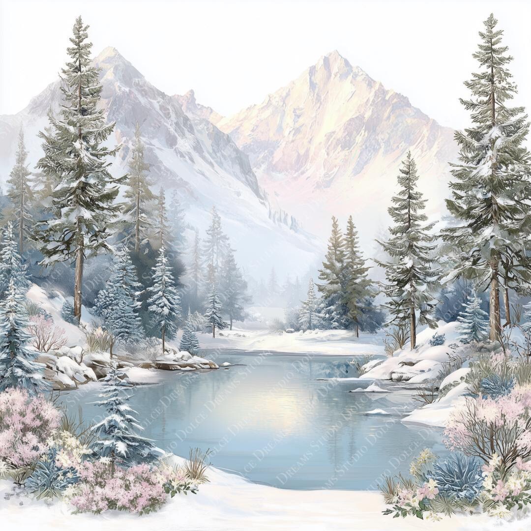 15 Winter Water Scenes Clipart, Frozen Lakes, Snowy Rivers & Ponds ...