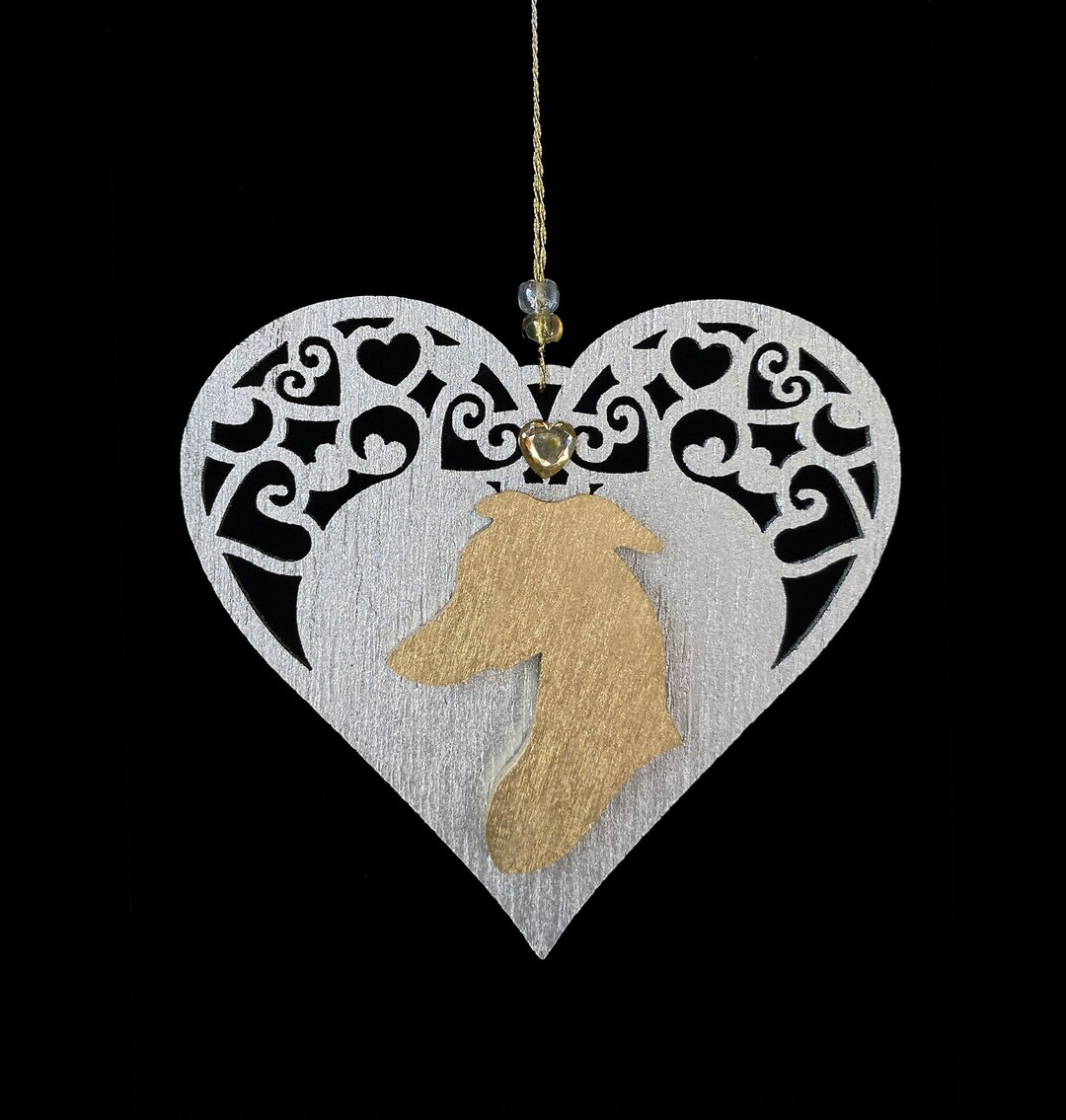 Greyhound Whippet Sighthound Laser Cut Gold & Silver Heart Hound ...