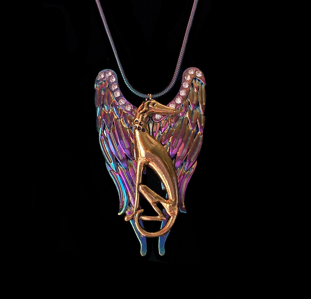 Greyhound Whippet Sighthound Rainbow Wings Gold Hound Pendant - Etsy