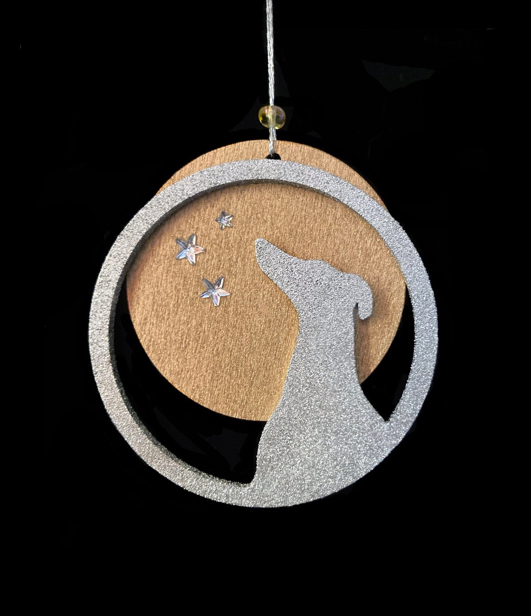Greyhound Whippet Sighthound Laser Cut Silver Hound & Stars Ornament - Etsy