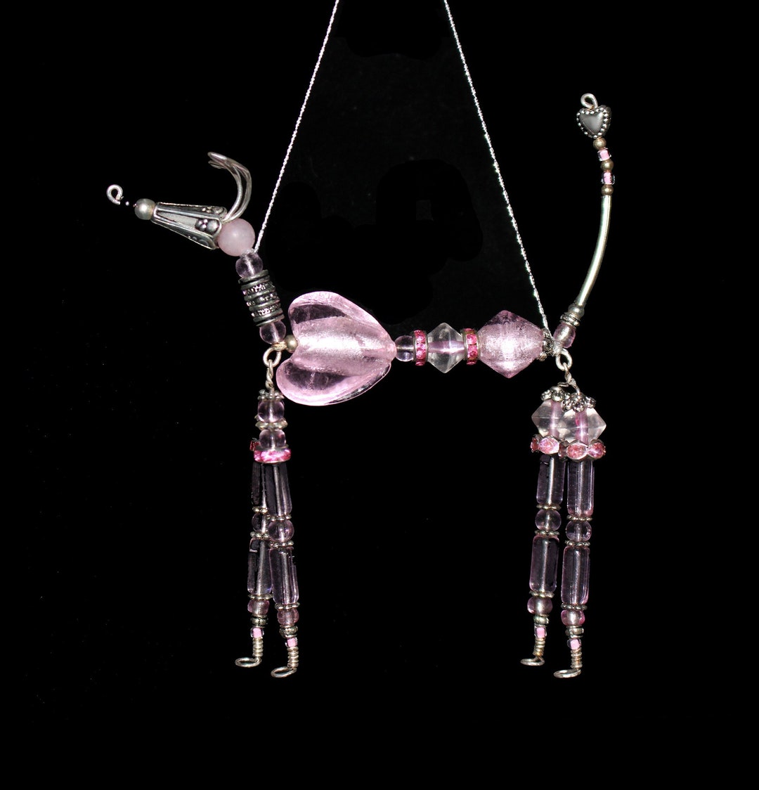 Greyhound Whippet Sighthound Pink Heart Hound Jeweled Bead Ornament - Etsy