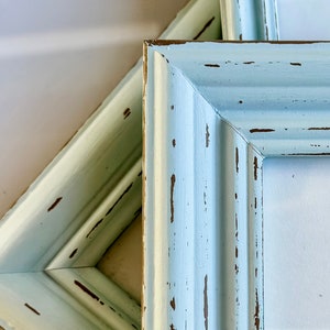 Coastal Sky Blue Wood Picture Frame Set, Distressed Wooden Photo Frames ...