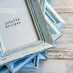 Coastal Sky Blue Wood Picture Frame Set, Distressed Wooden Photo Frames ...