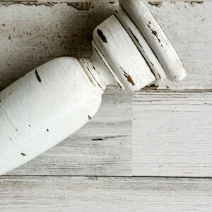 Antique White & Brown Wood Candlestick, Distressed Rustic Ivory Wooden ...