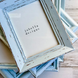 Coastal Sky Blue Wood Picture Frame Set, Distressed Wooden Photo Frames ...