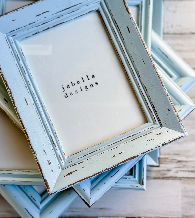 Coastal Sky Blue Wood Picture Frame Set, Distressed Wooden Photo Frames ...