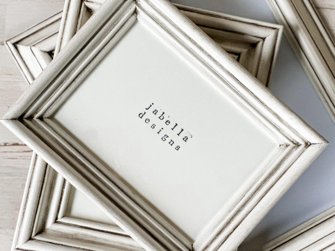 Vintage Farmhouse Picture Frame Set, Aged White & Gray Wood Photo ...