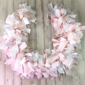 Blush Pink Ribbon Garland, Fabric Boho Chic Baby Shower Garland, Shabby ...