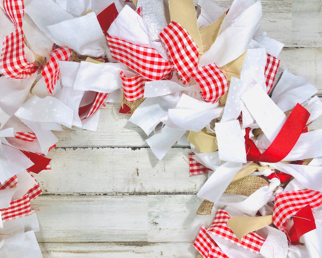 Red Gingham Fabric Garland Mantel Decor, Country Farmers Market Buffalo ...