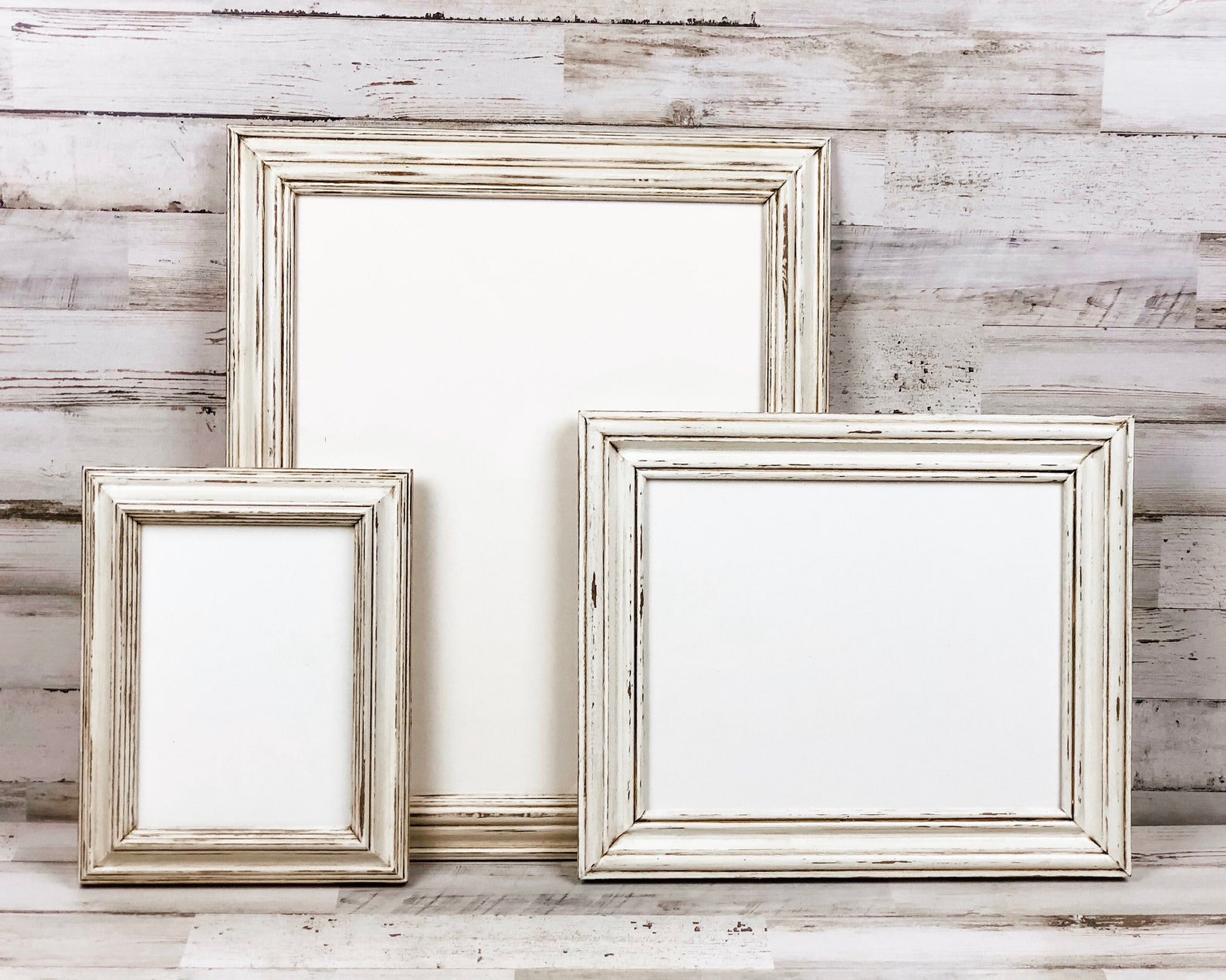 Rustic Picture Frame Set, Antique White & Brown Distressed Wood Frames ...