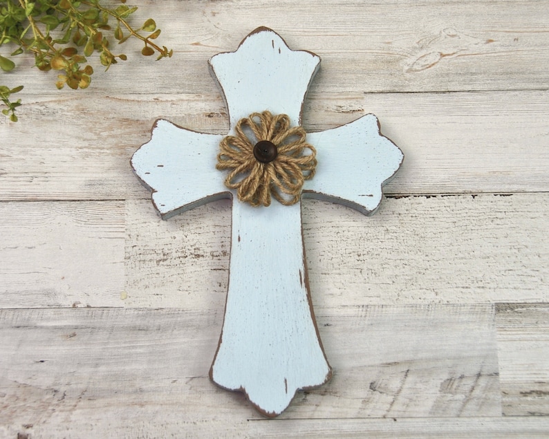 Sky Blue Wood Cross, Farmhouse Small Spa Blue Distressed Wooden Crosses ...