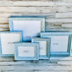 Coastal Sky Blue Wood Picture Frame Set, Distressed Wooden Photo Frames ...