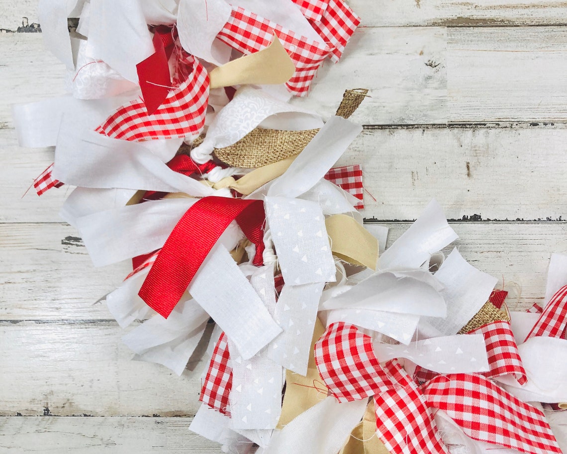 Red Gingham Fabric Garland Mantel Decor, Country Farmers Market Buffalo ...