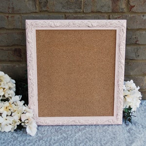 Distressed Framed Cork Board, Pink & Gold Bulletin Board, Ornate Pin ...