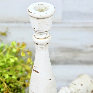 Rustic Farmhouse Distressed Wood Candlesticks, Antique White & Brown ...