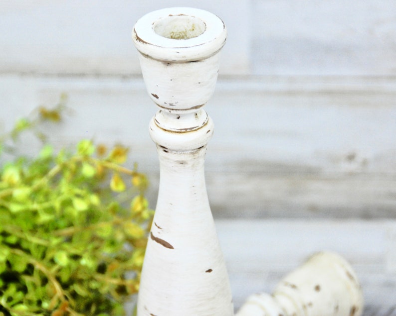 Rustic Farmhouse Distressed Wood Candlesticks Antique White & - Etsy
