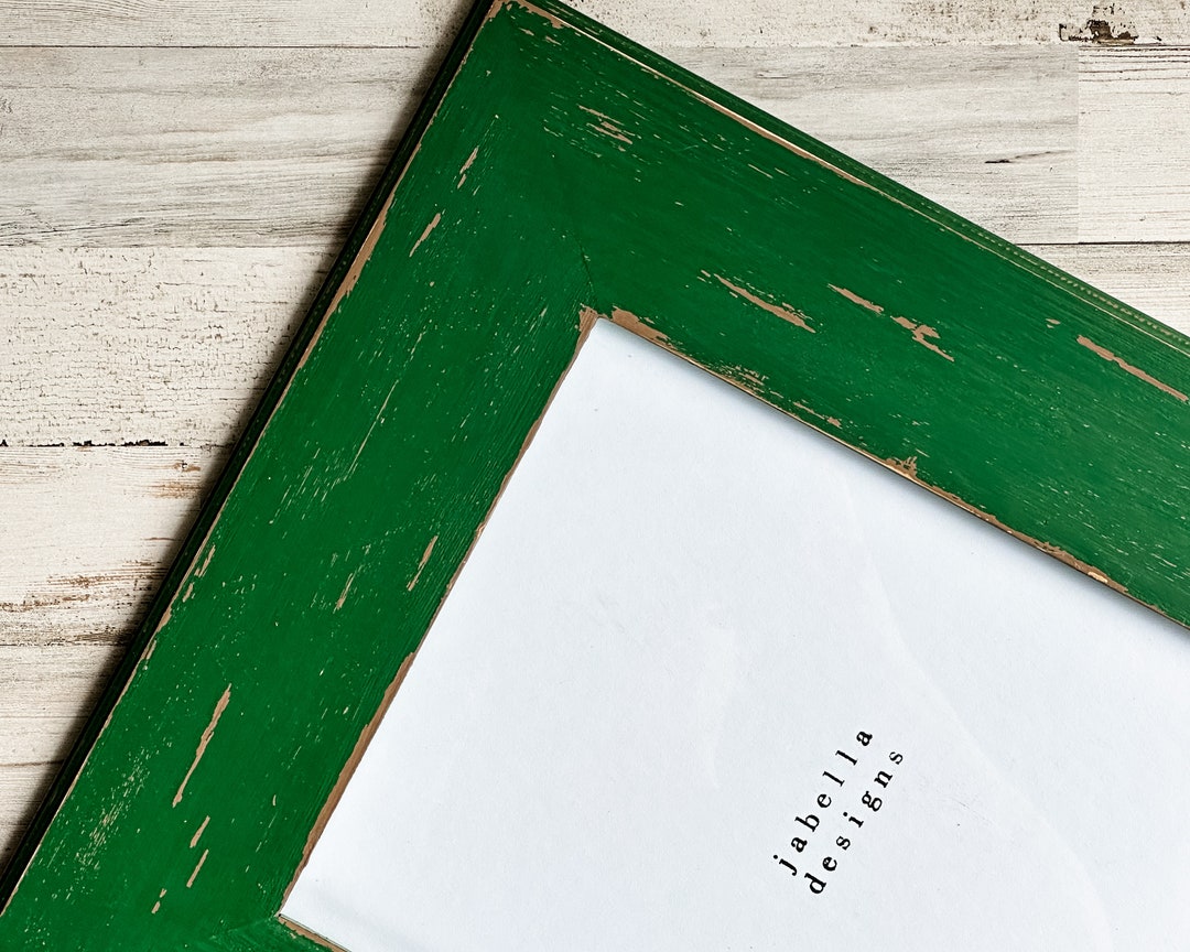 Distressed Forest Green Wood Picture Frame, Modern Farmhouse Wooden ...
