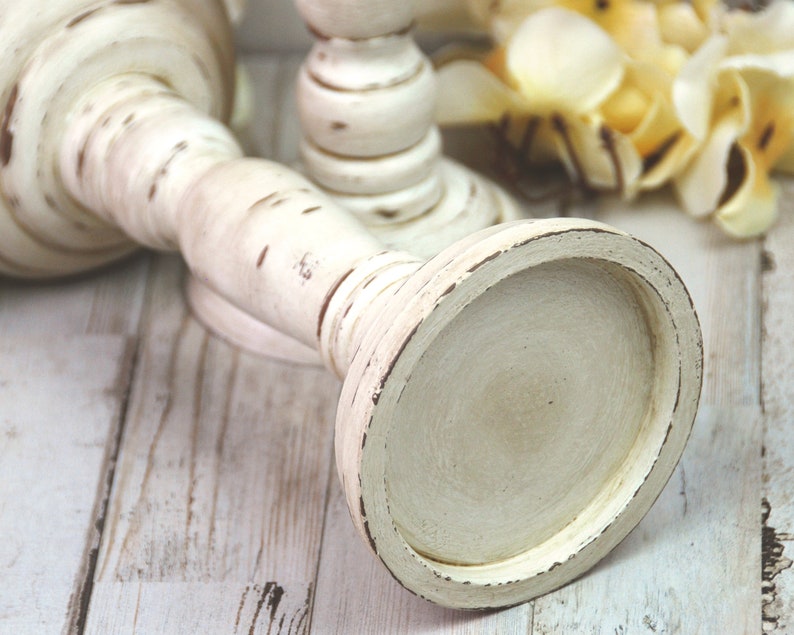 Rustic Farmhouse Distressed Wood Candlesticks Antique White & | Etsy