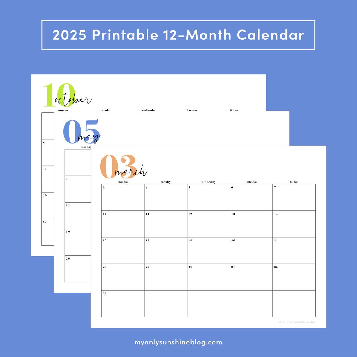 2025 Monday Through Friday — 12-month Printable Calendar, 11 X 8.5 ...