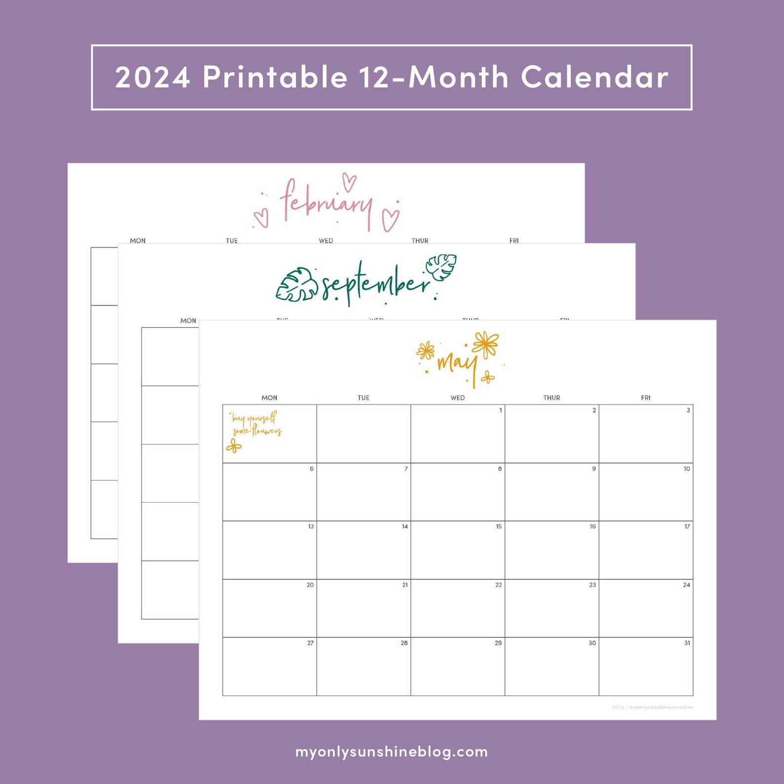 2024 Monday Through Friday 12-month Printable Calendar, 11 X 8.5 Inches ...