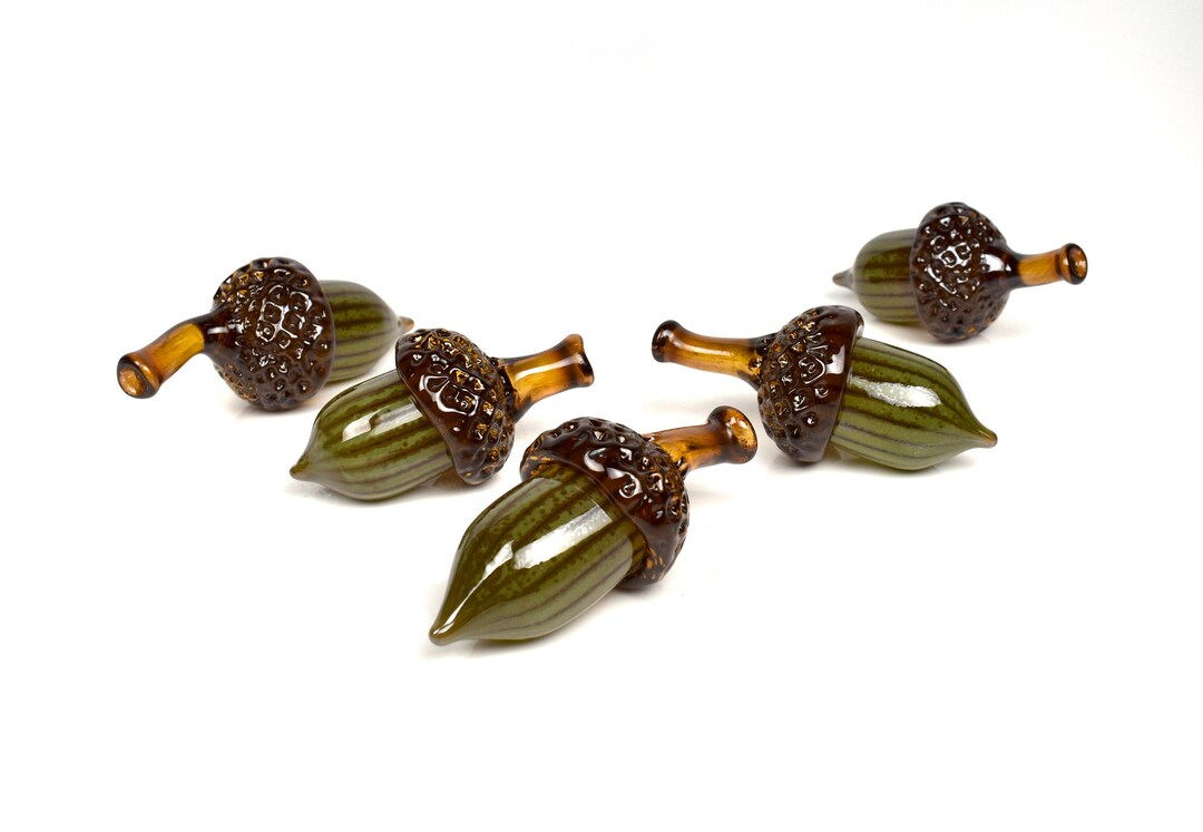 Acorn in Desert Green- Solid Hand Sculpted Glass Acorn, Striped, Fall ...