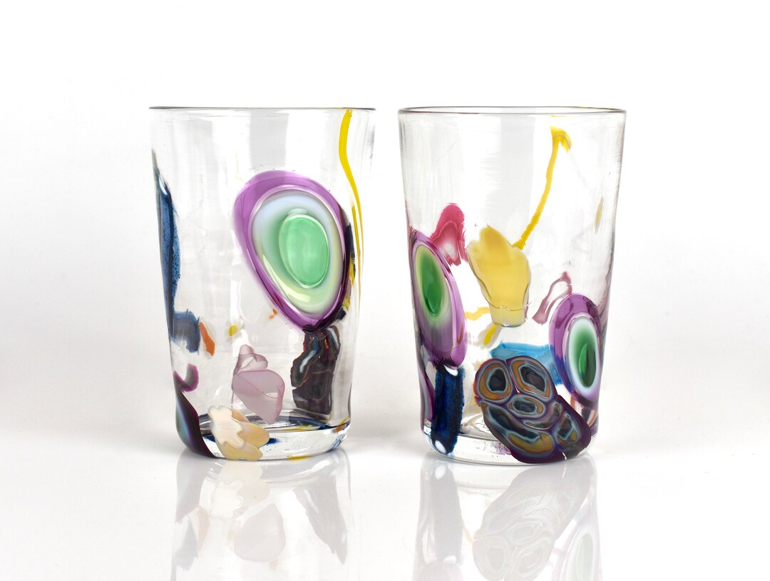 1 Party Cup- Hand Blown Glass Cup, Cane, Murrine, Colorful, Playful ...