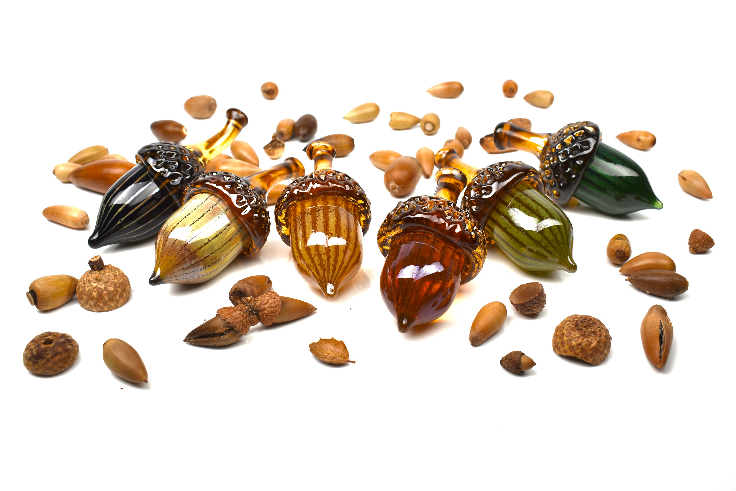 Acorn in black solid hand sculpted glass acorn striped fall | Etsy