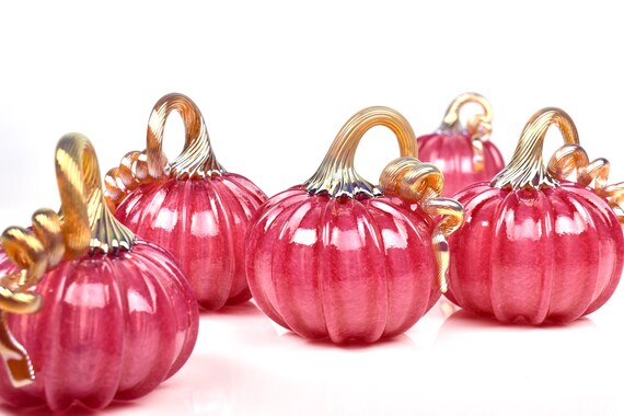 Baby Glass Pumpkin Hand Blown Glass Pink and Gold Gourd | Etsy